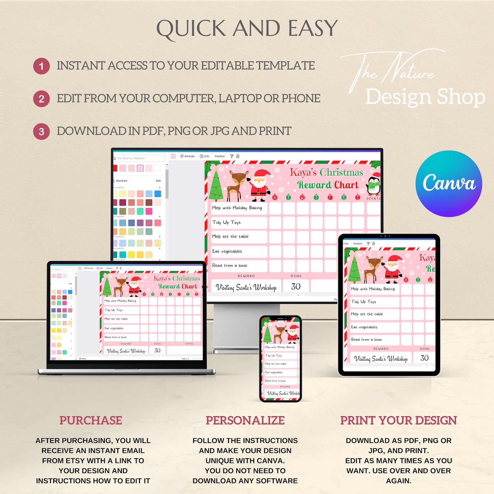 Editable Christmas Reward Chart for Kids Daily Routine Chart Kids Chore ...