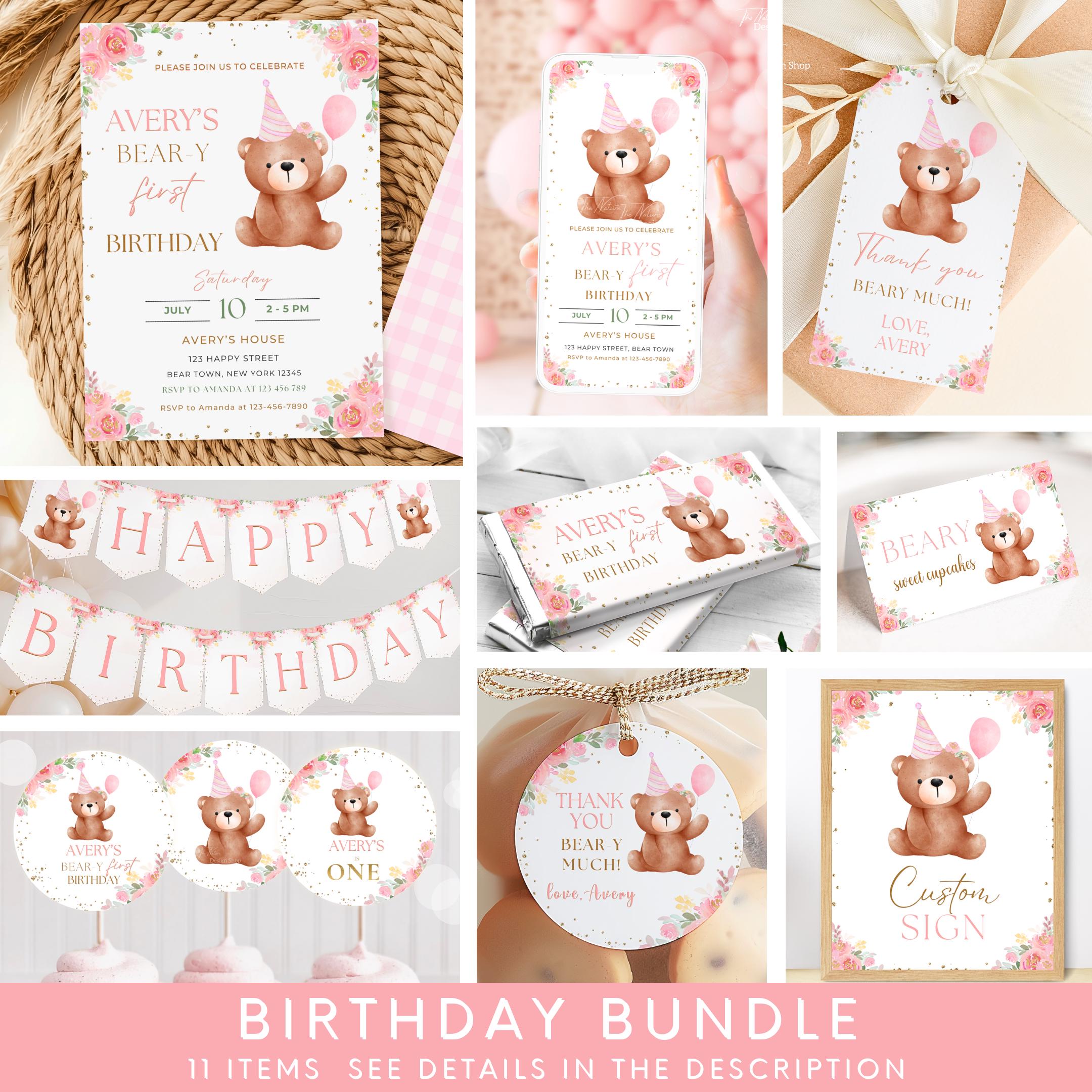 Beary First Birthday Bundle Teddy Bear Birthday Bundle Bear Party Decor ...