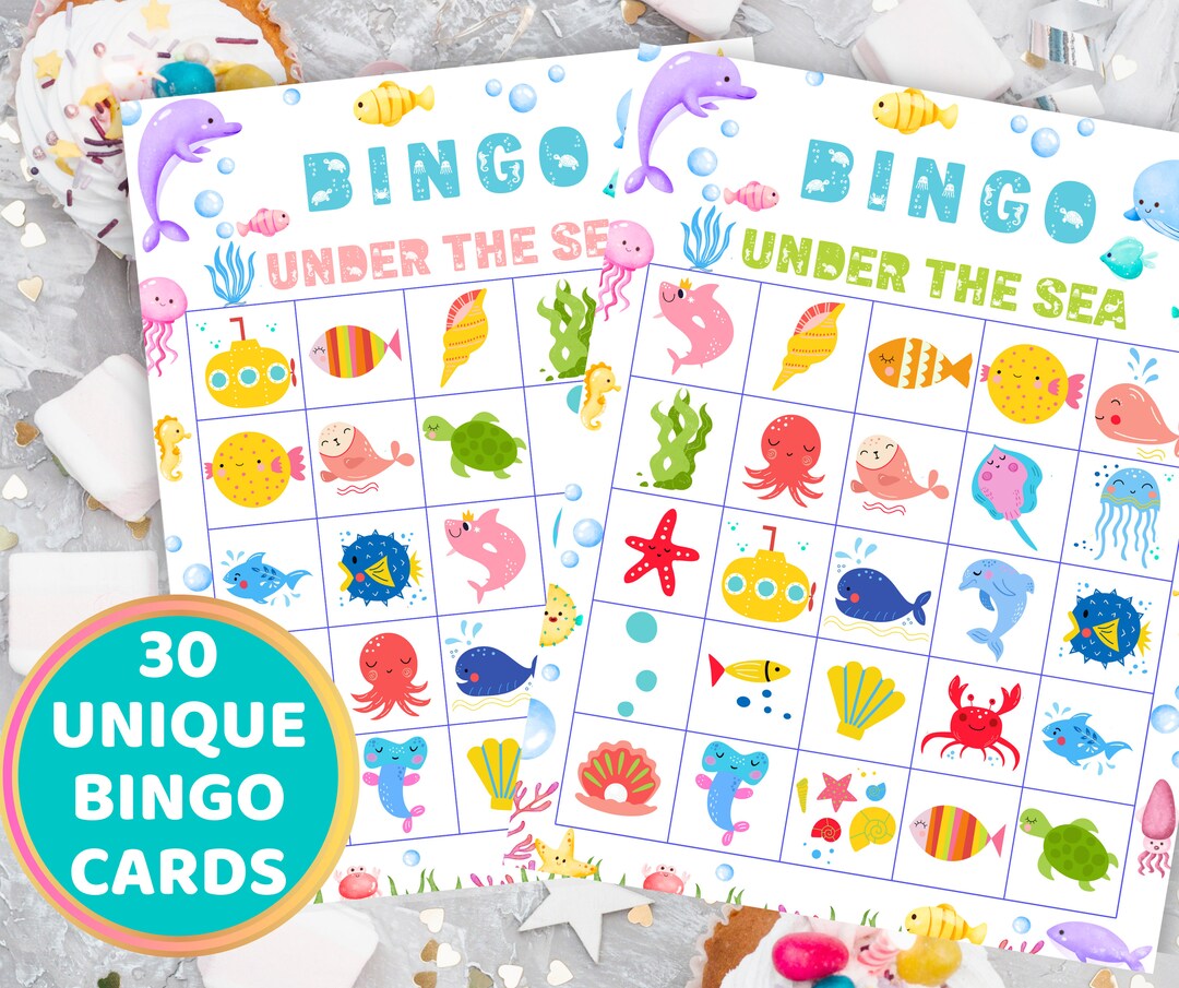 Under the Sea Birthday Bingo Ocean Party Bingo Game Kids Ocean Games ...