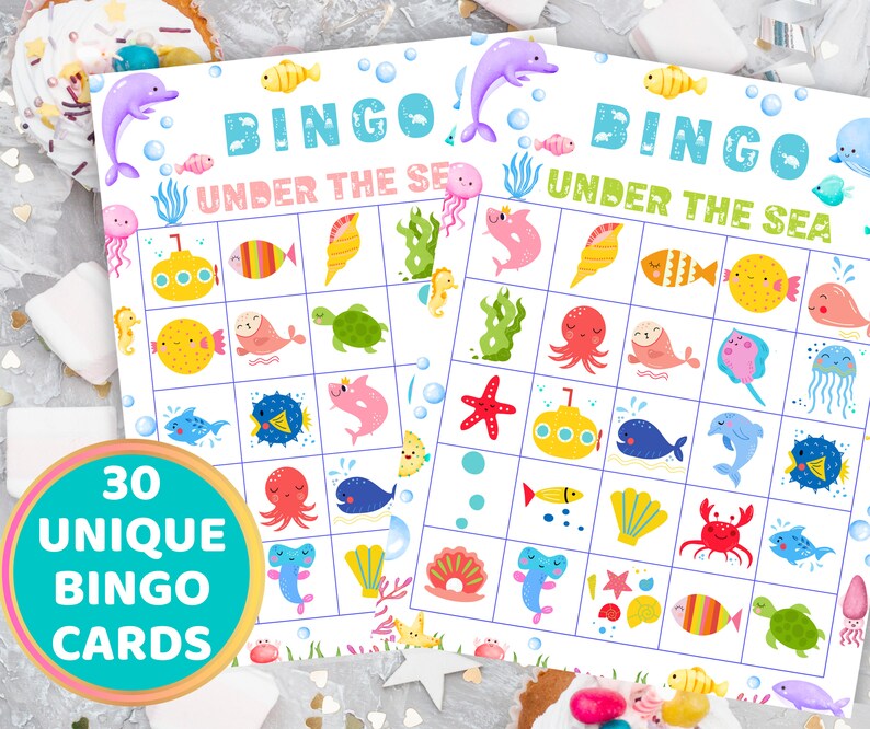 Under the Sea Birthday Bingo Ocean Party Bingo Game Kids Ocean Games ...