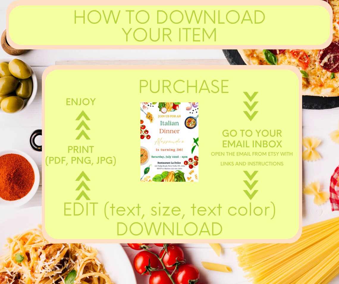 Editable Italian Birthday Party Invitation Pasta Party Invite - Etsy