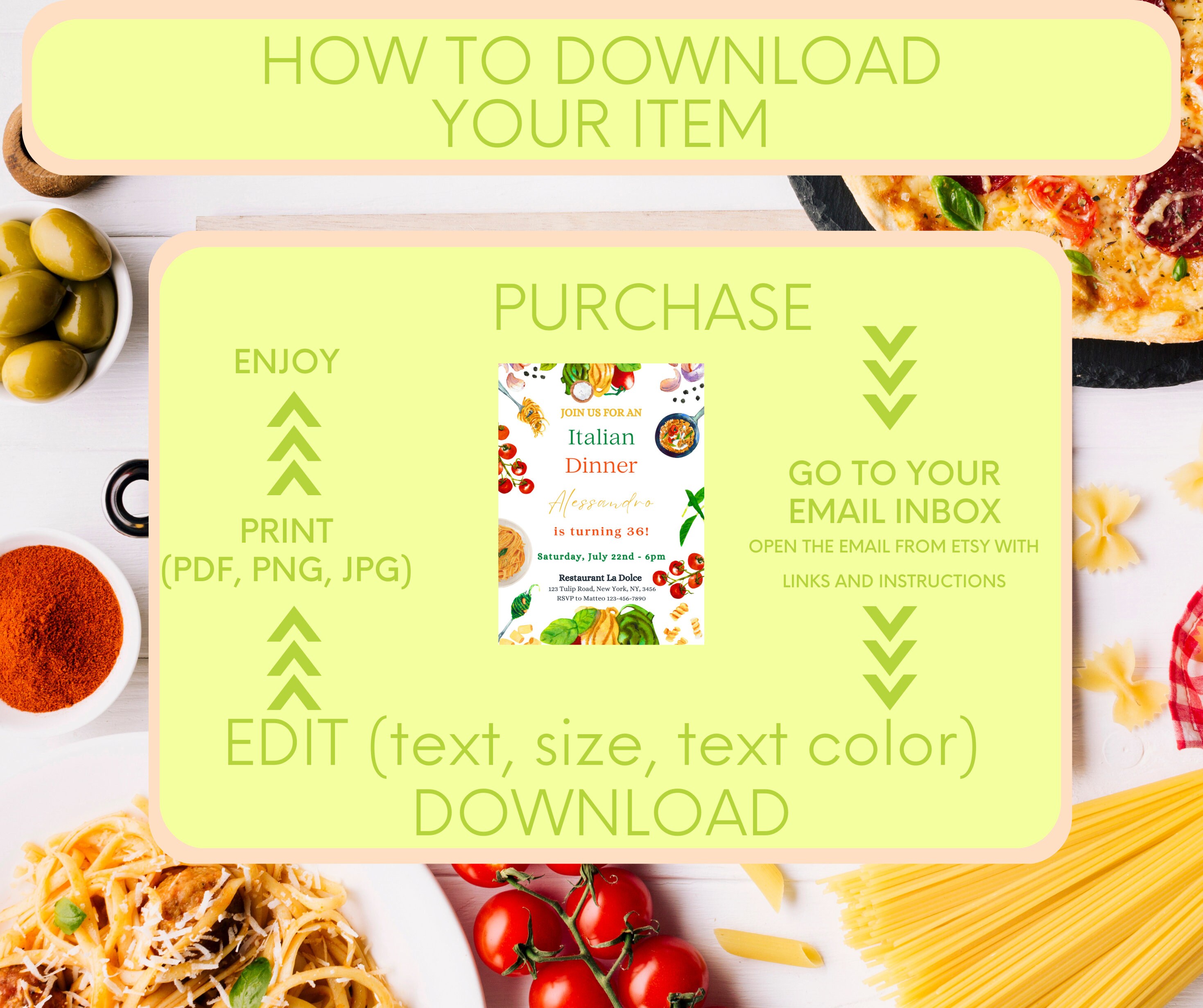 Editable Italian Birthday Party Invitation Pasta Party Invite - Etsy