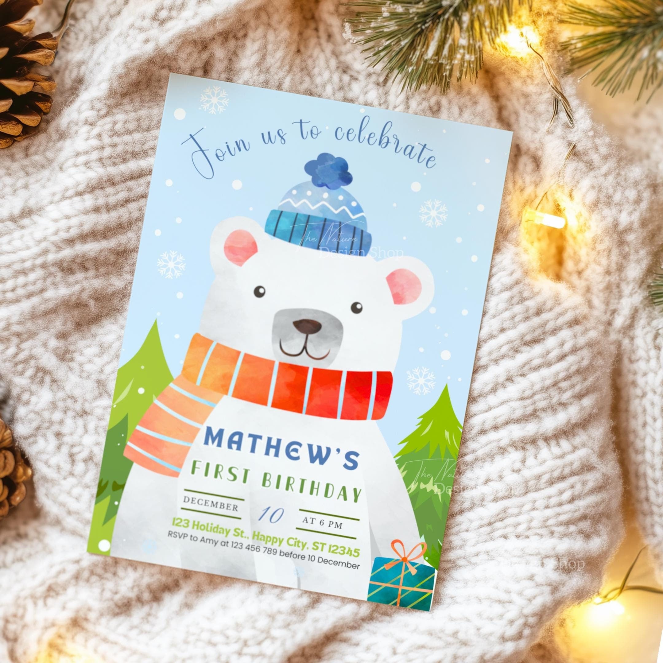 Editable Polar Bear Birthday Invitation Winter Birthday Party ...