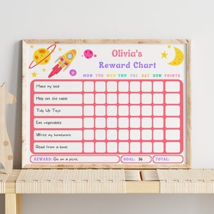 Editable Space Reward Chart Printable Behavior Chart Daily Chore Chart ...