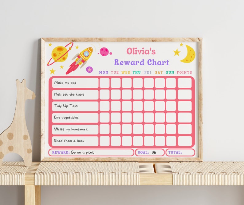 Editable Space Reward Chart Printable Behavior Chart Daily Chore Chart ...