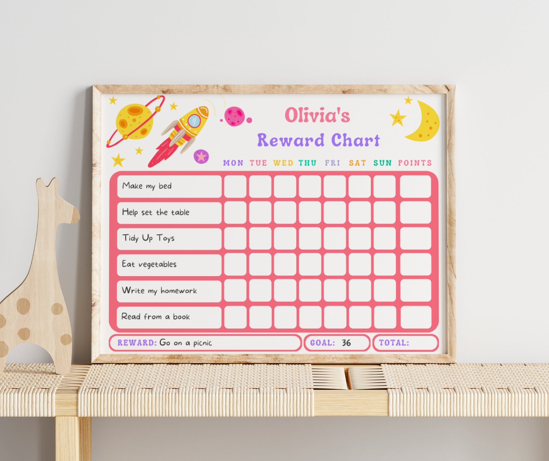 Editable Space Reward Chart Printable Behavior Chart Daily Chore Chart ...