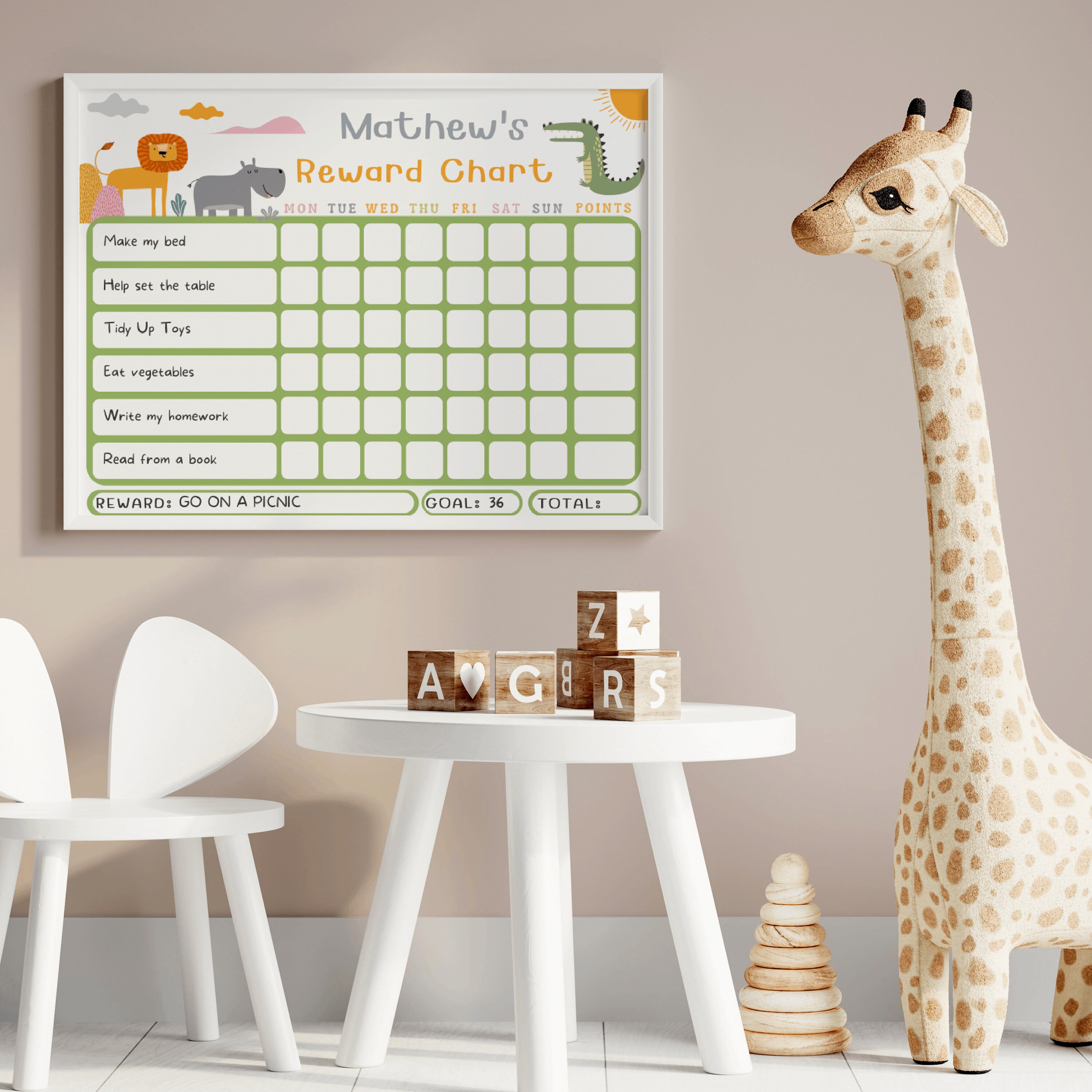 Editable Animals Reward Chart for Kids Daily Routine Chart Kids Chore ...