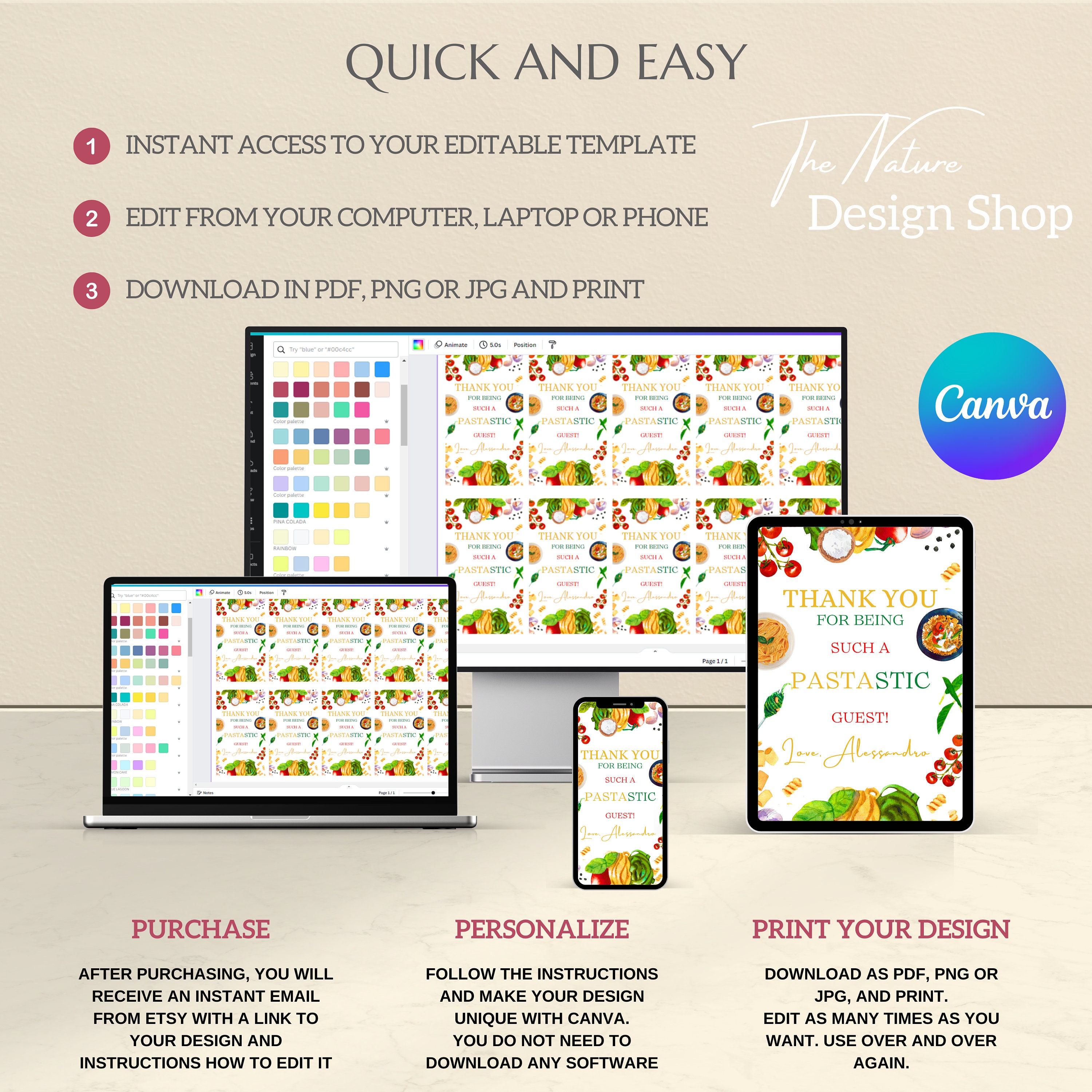 Editable Pasta Gift Tag Pasta Party Favor Tag Pasta Dinner Party ...