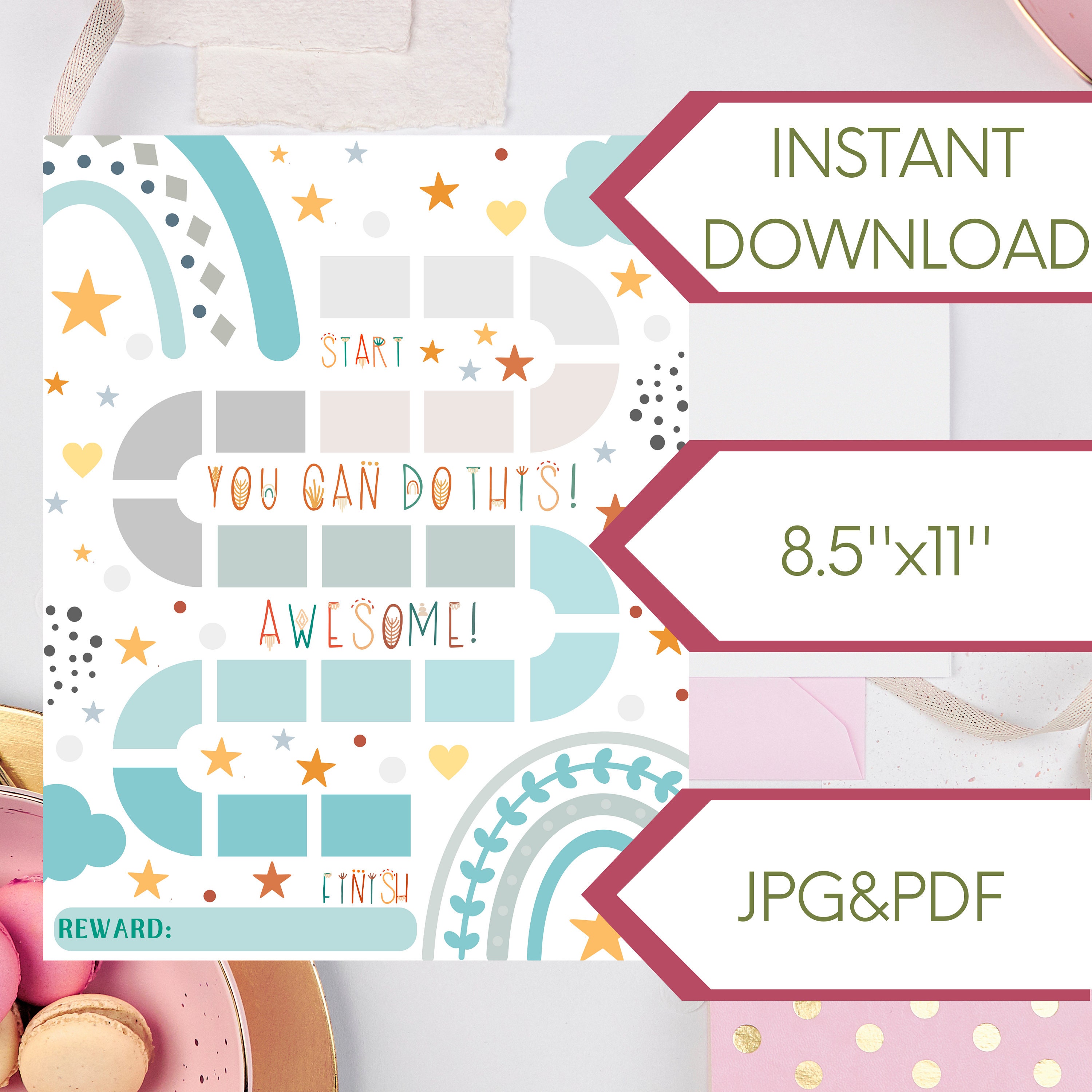 Colorful Boho Rainbow Reward Chart for Kids Daily Routine Chart Kids ...