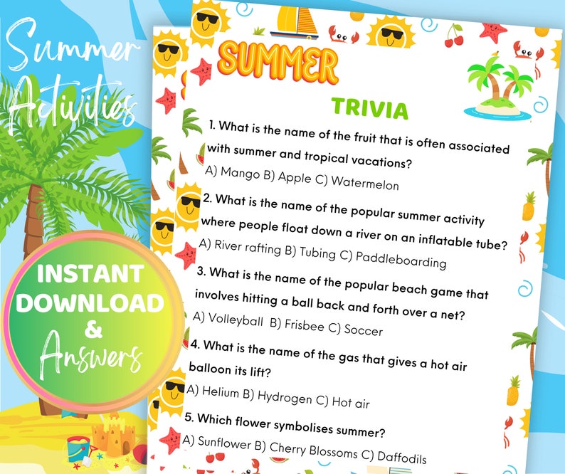Summer Trivia Game Kids Summer Activities Kids Trivia Summer Game ...