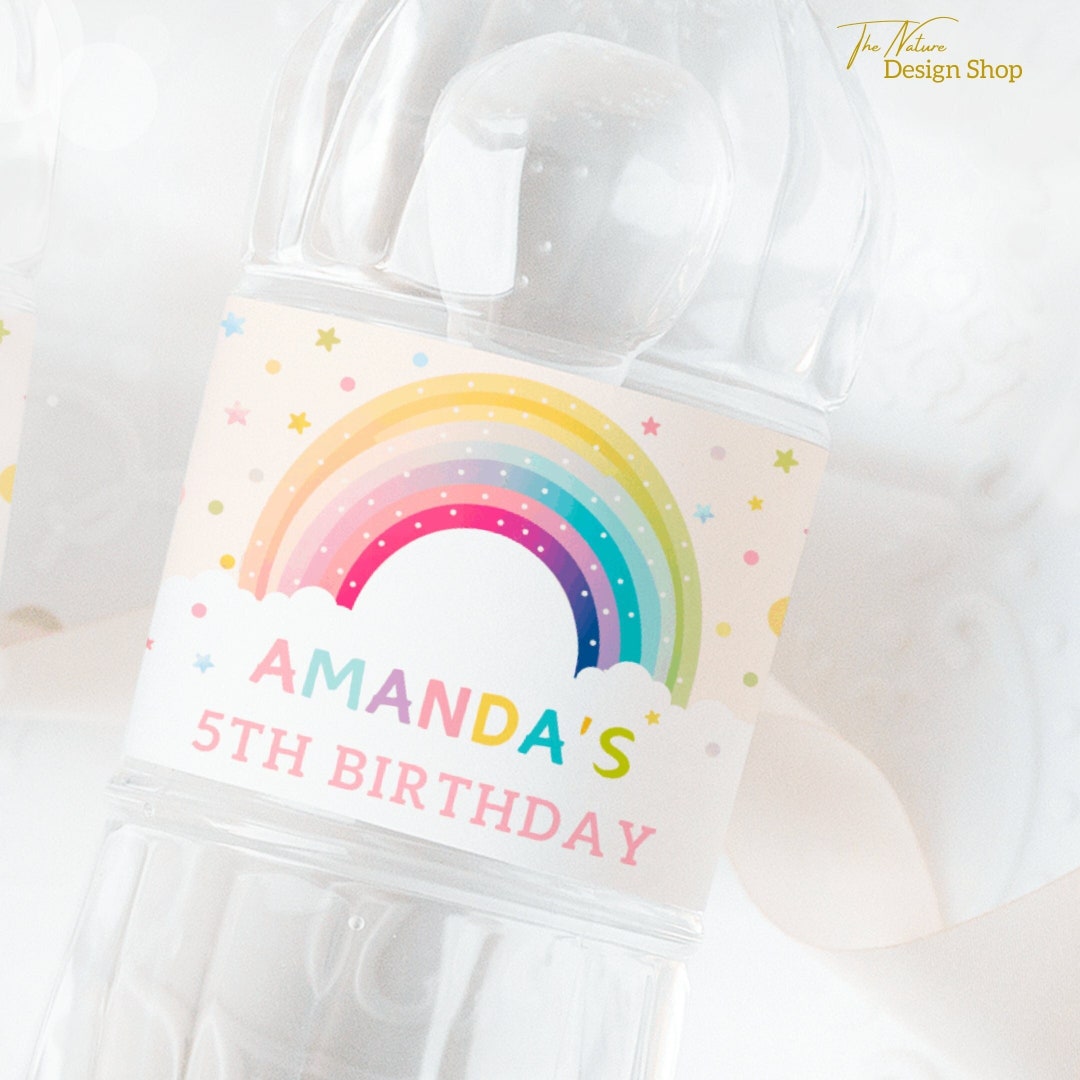 Editable Rainbow Water Bottle Label Girl Rainbow Birthday Party Decor ...
