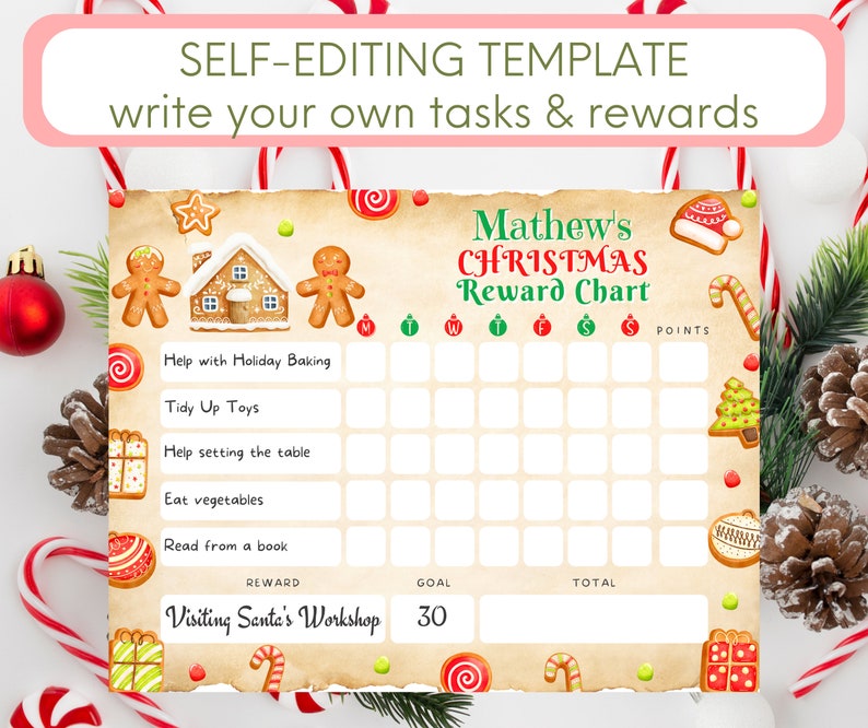 Editable Christmas Reward Chart for Kids Daily Routine Chart Kids Chore ...