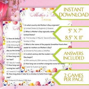 Mother’s Day Trivia Game Mother’s Day Kids Activities Mothers Day Party ...