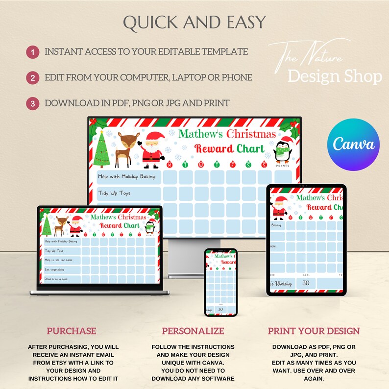 Editable Christmas Reward Chart for Kids Daily Routine Chart Kids Chore ...