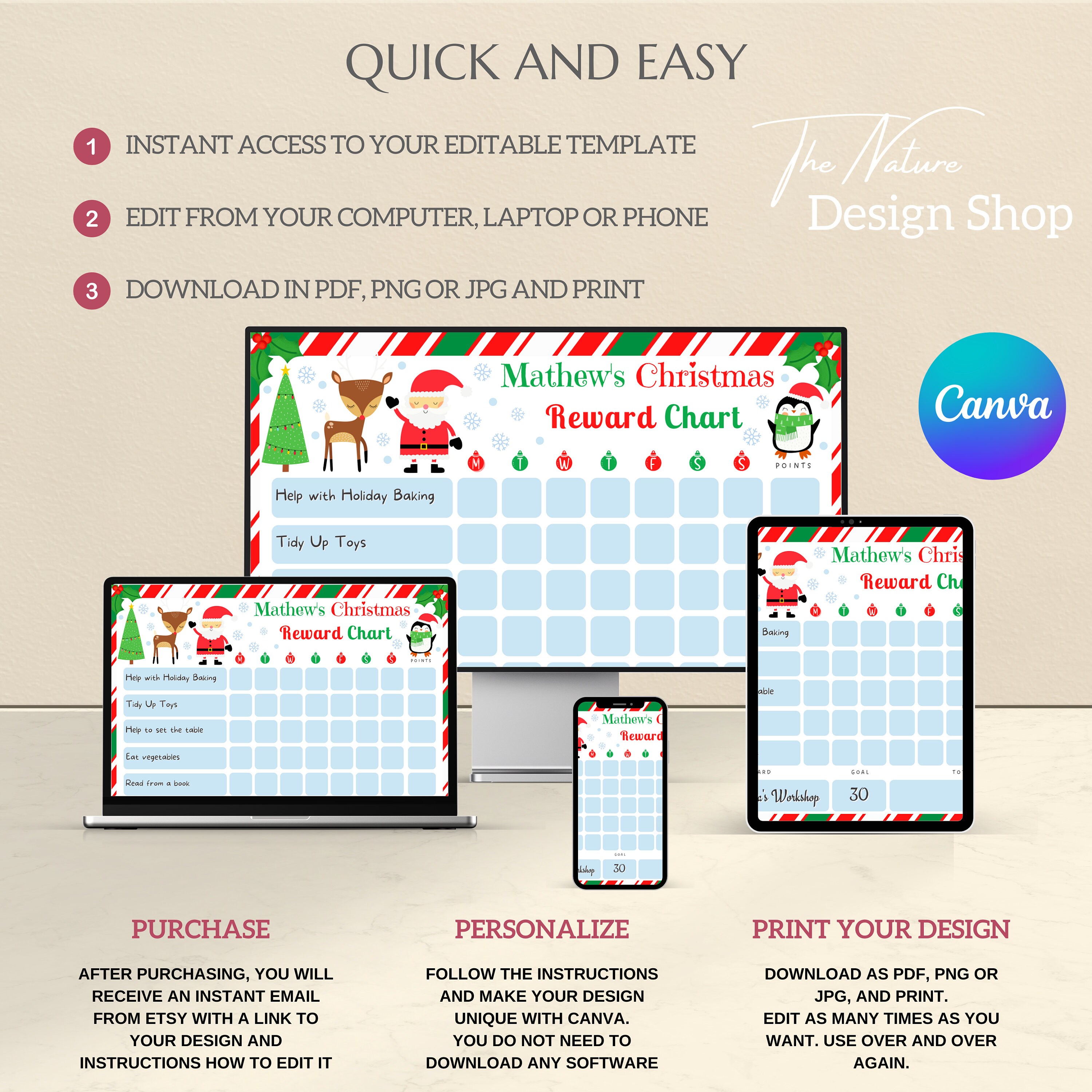 Editable Christmas Reward Chart for Kids Daily Routine Chart Kids Chore ...