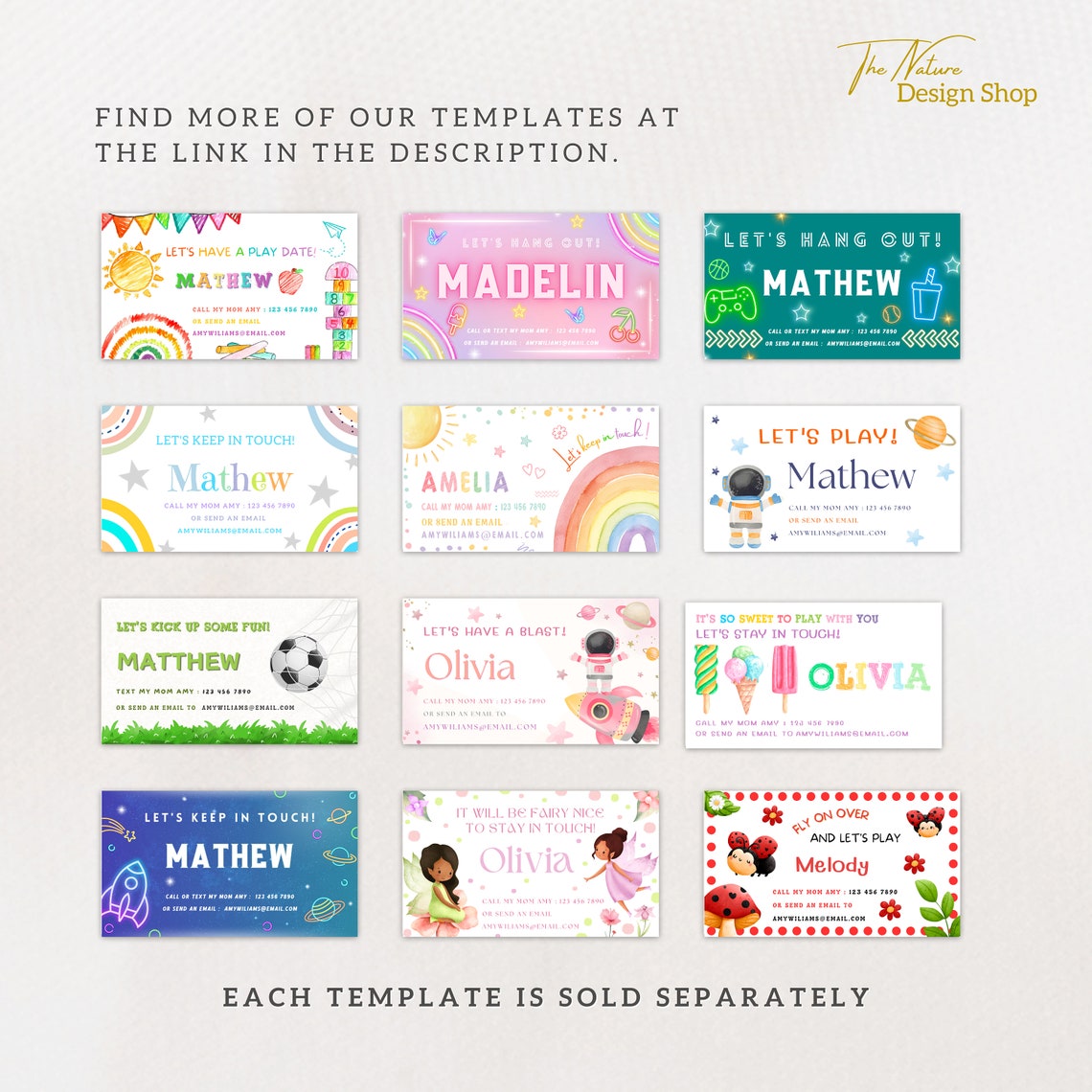 Kids Contact Cards Kids Playdate Cards Kids Keep in Touch for Kids ...