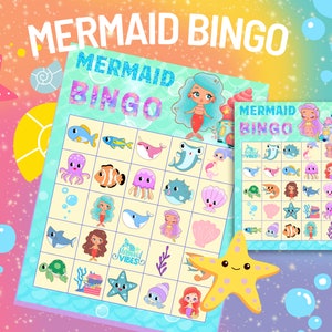 Mermaid Bingo Game Kids Mermaid Birthday Party Game With Mermaids Party ...