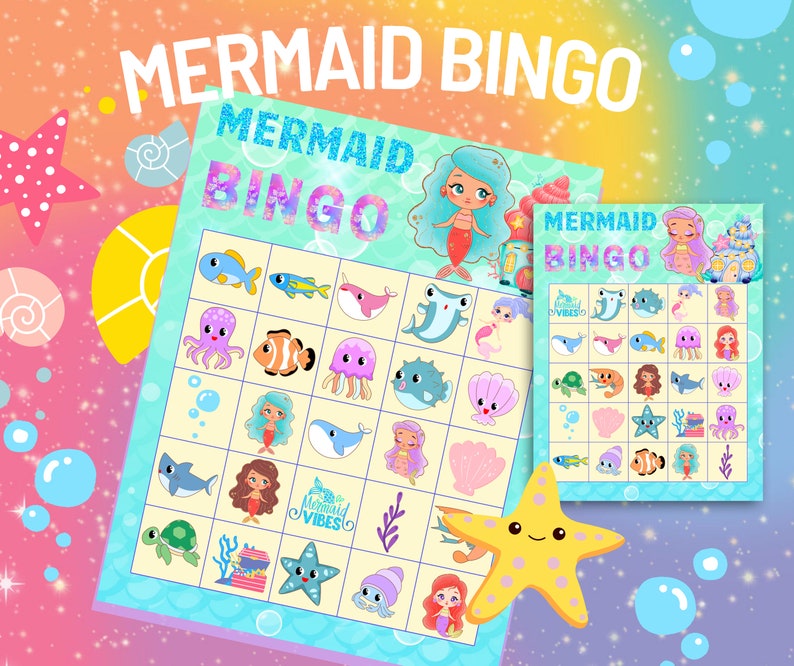 Mermaid Bingo Game Kids Mermaid Birthday Party Game With Mermaids Party ...