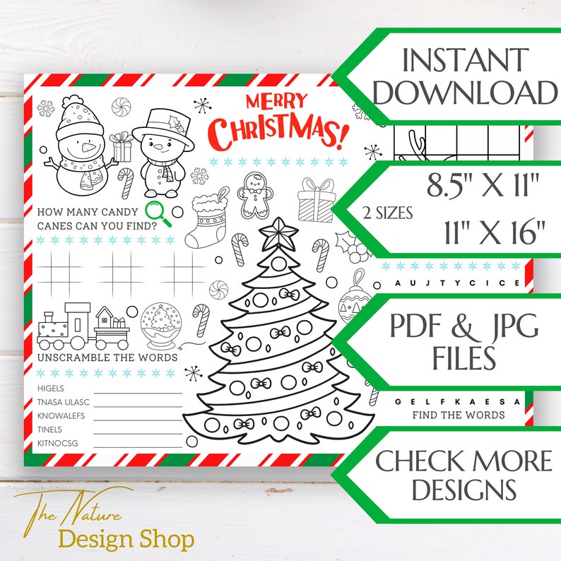 Christmas Coloring Placemats Christmas Activity Placemat Christmas ...