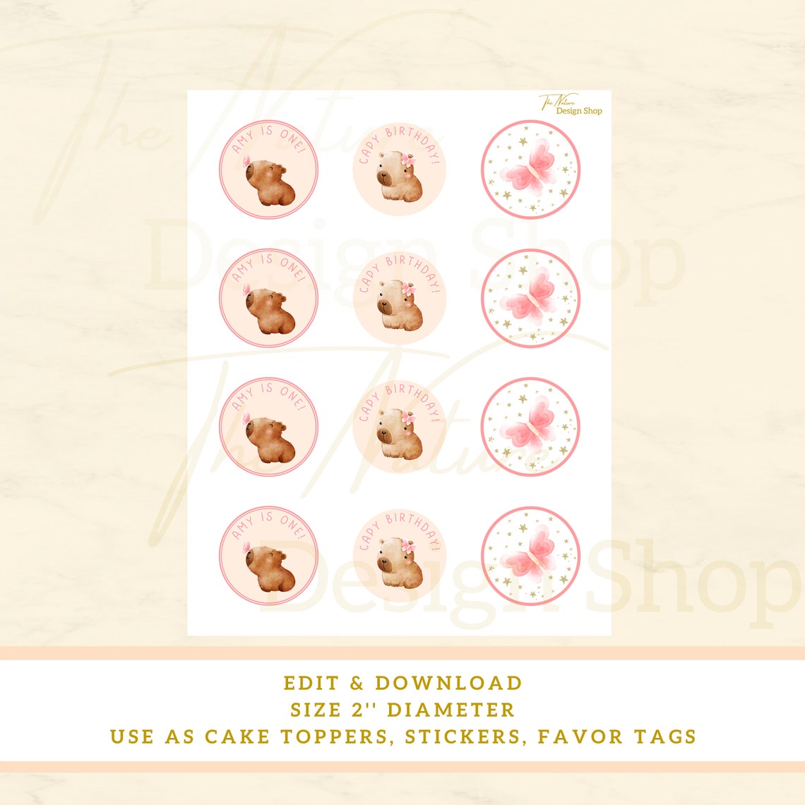 Editable Capybara Birthday Cupcake Toppers Capybara Cake Topper Girl ...