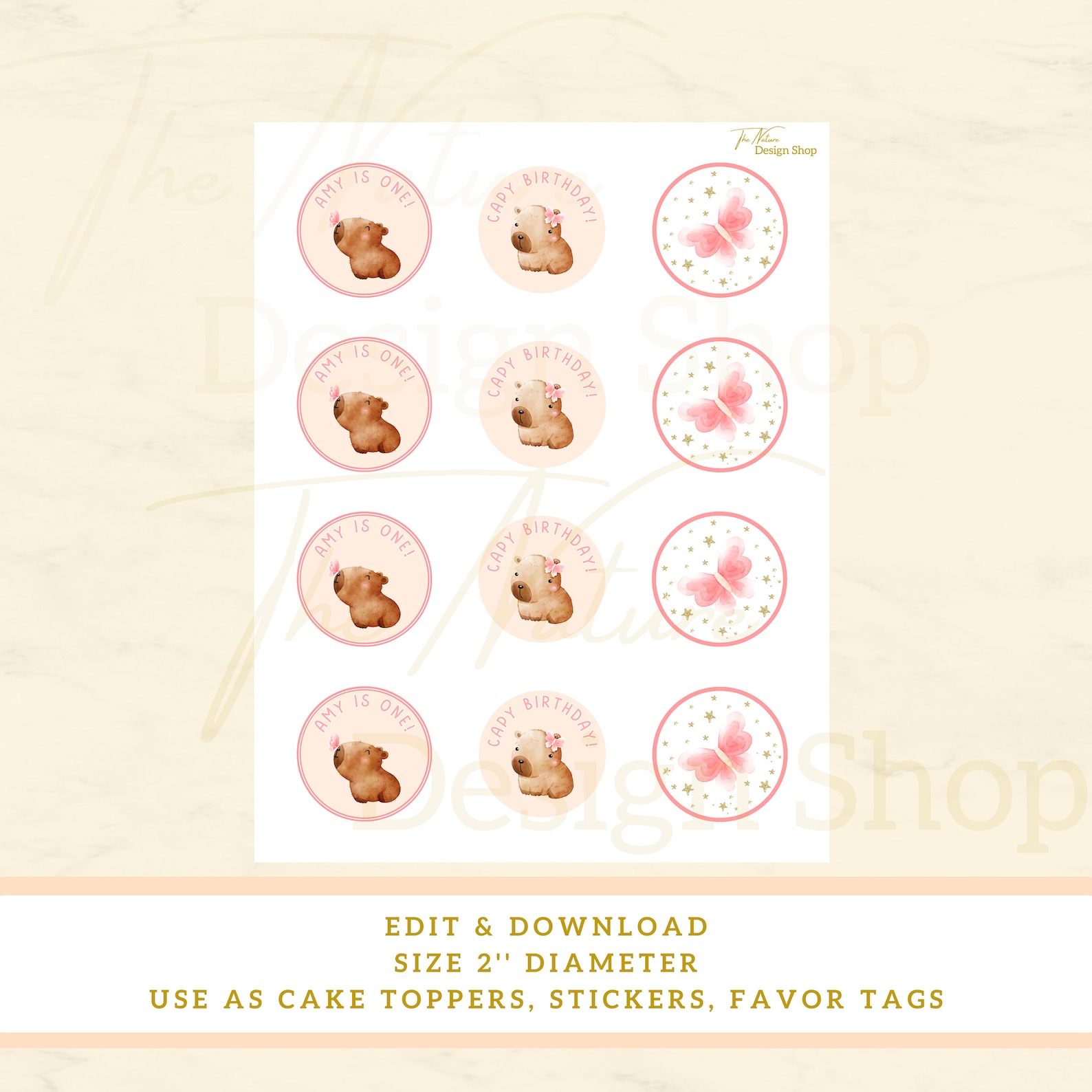 Editable Capybara Birthday Cupcake Toppers Capybara Cake Topper Girl ...