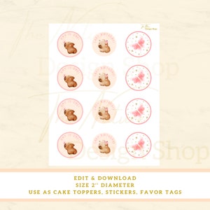 Editable Capybara Birthday Cupcake Toppers Capybara Cake Topper Girl ...