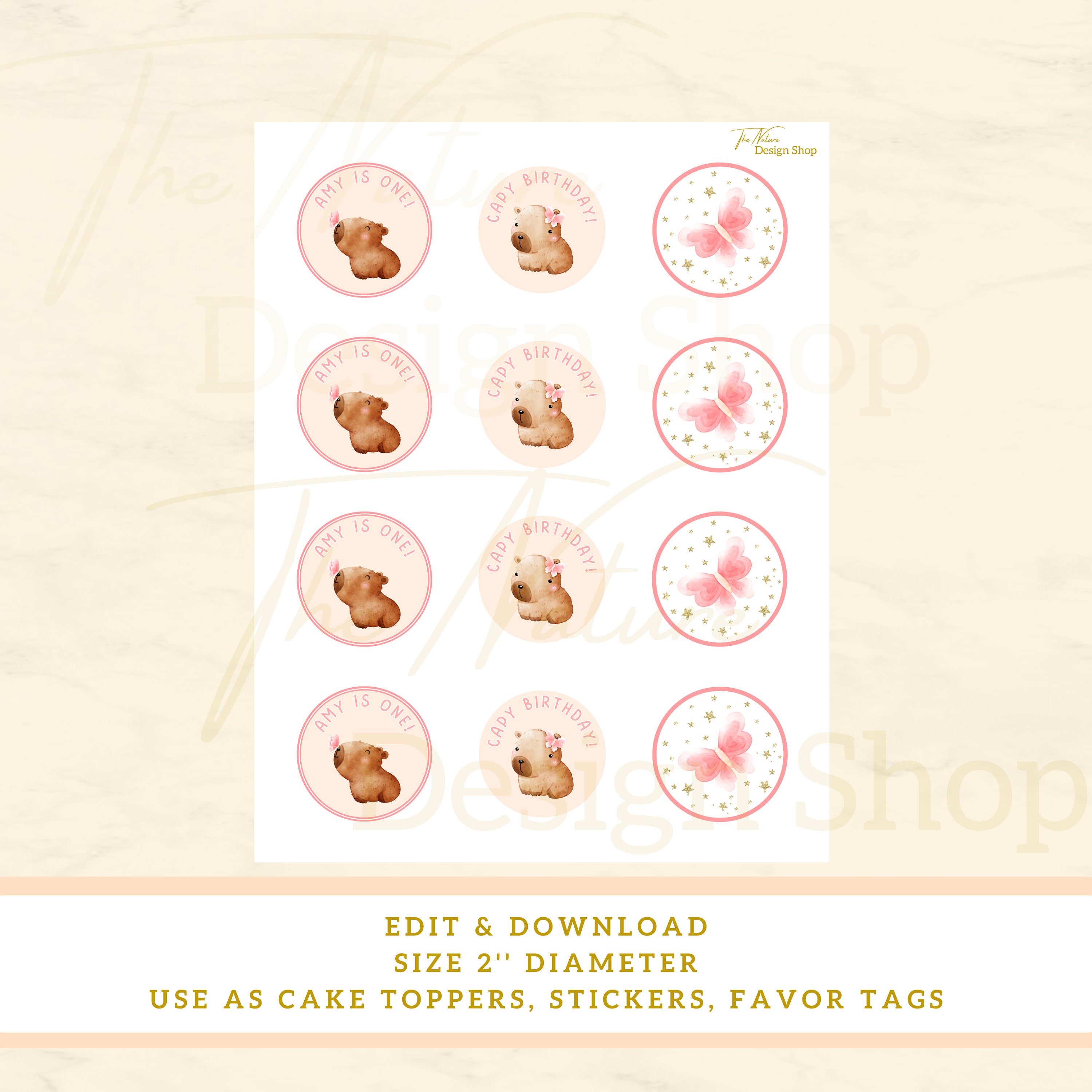 Editable Capybara Birthday Cupcake Toppers Capybara Cake Topper Girl ...