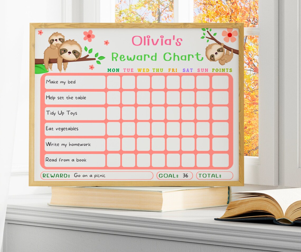 Editable Sloth Reward Chart for Kids Daily Routine Chart Kids Chore ...