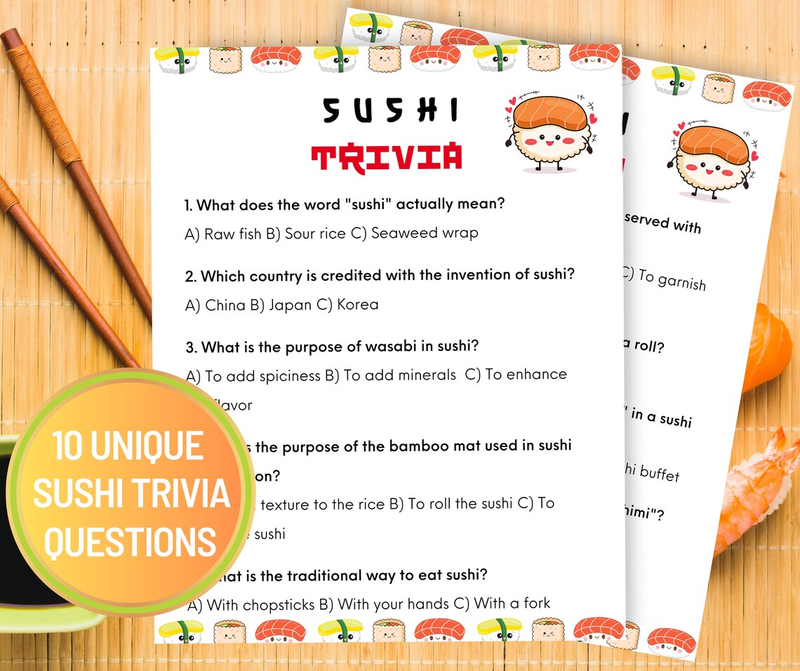 Sushi Trivia Game Sushi Party Kids Games Sushi Birthday Activity Sushi ...