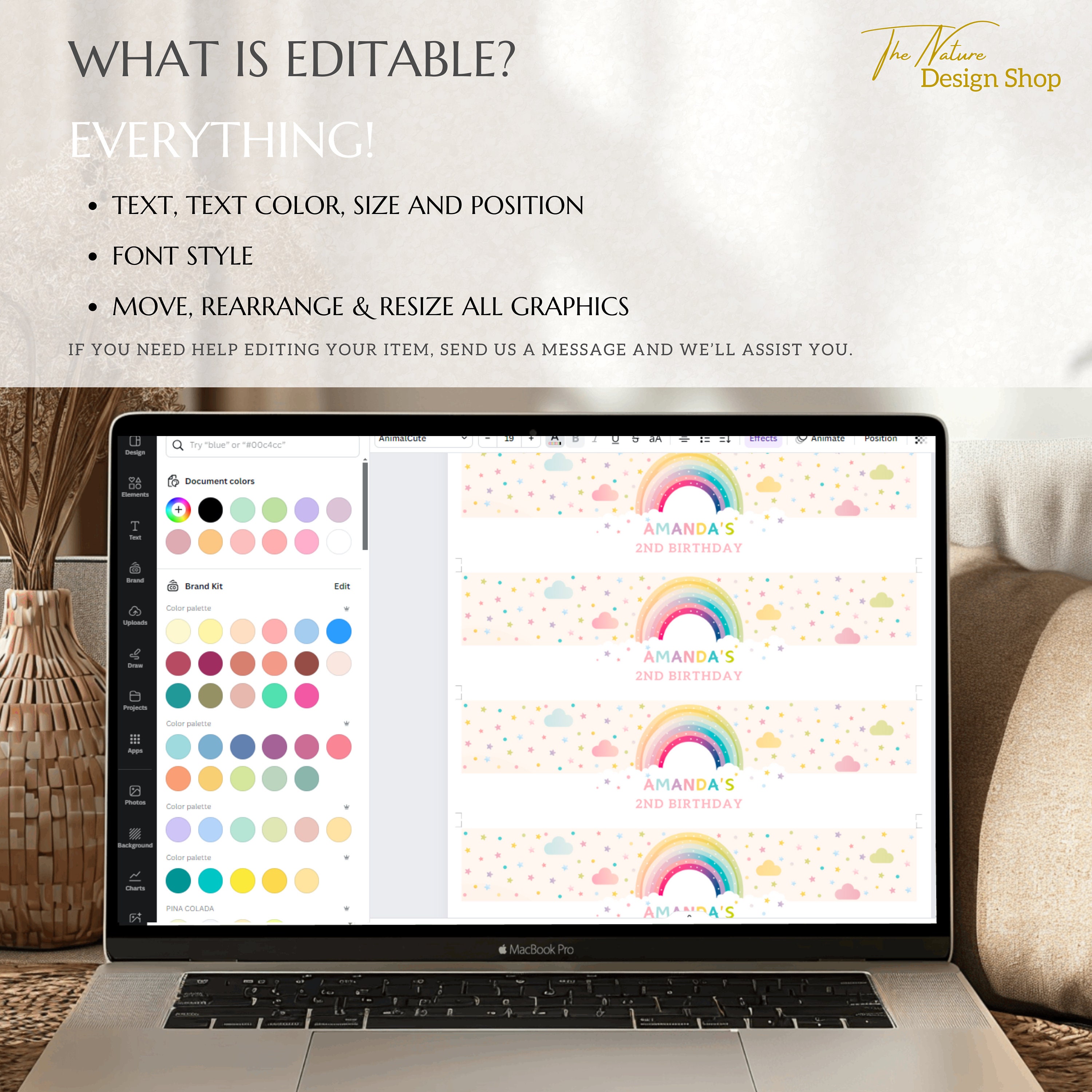 Editable Rainbow Water Bottle Label Girl Rainbow Birthday Party Decor ...