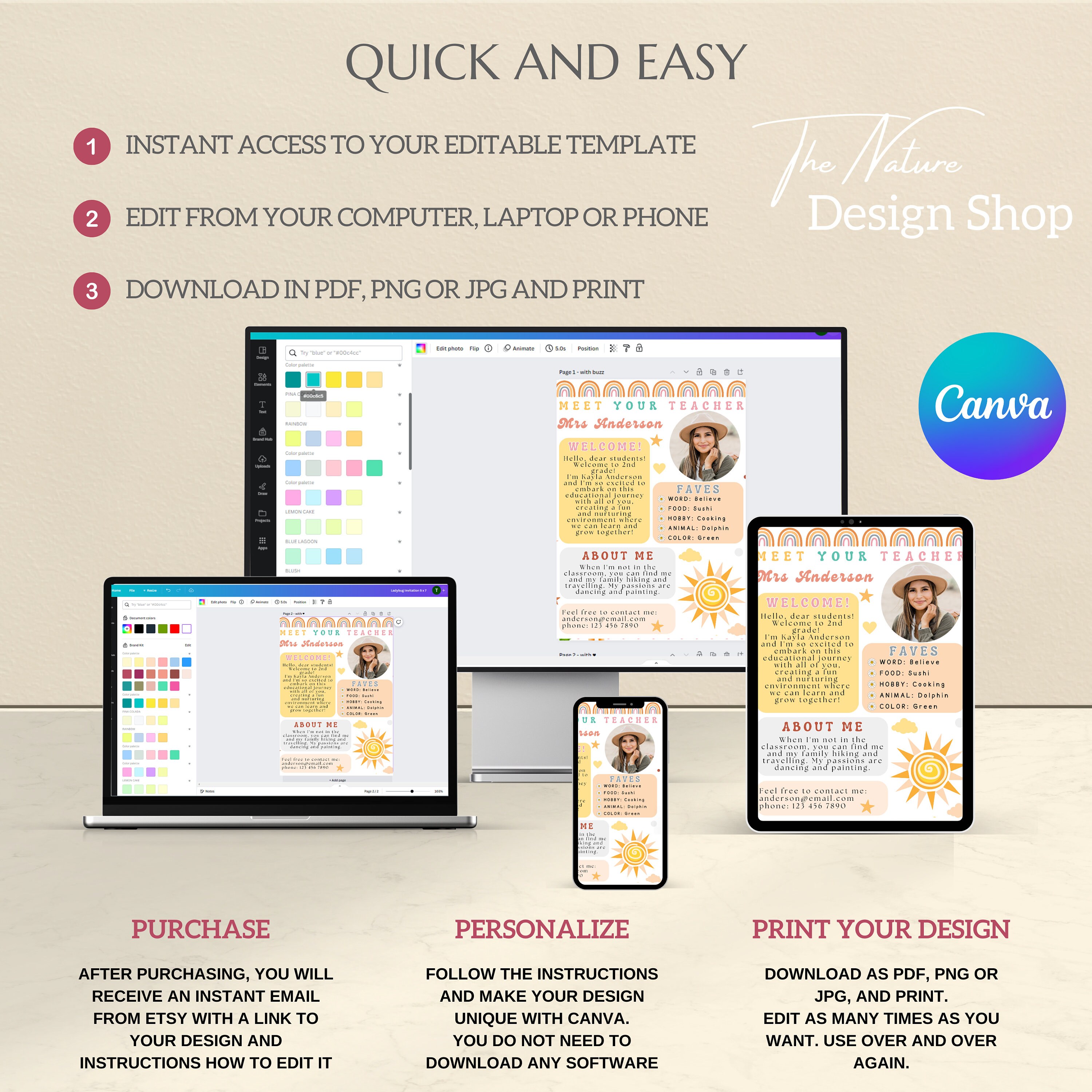 Meet the Teacher Editable Template Teacher Boho Rainbow Teacher Canva ...