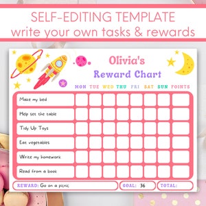 Editable Space Reward Chart Printable Behavior Chart Daily Chore Chart ...