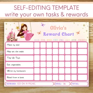 Editable Princess Reward Chart for Girls Daily Routine Chart Princess ...