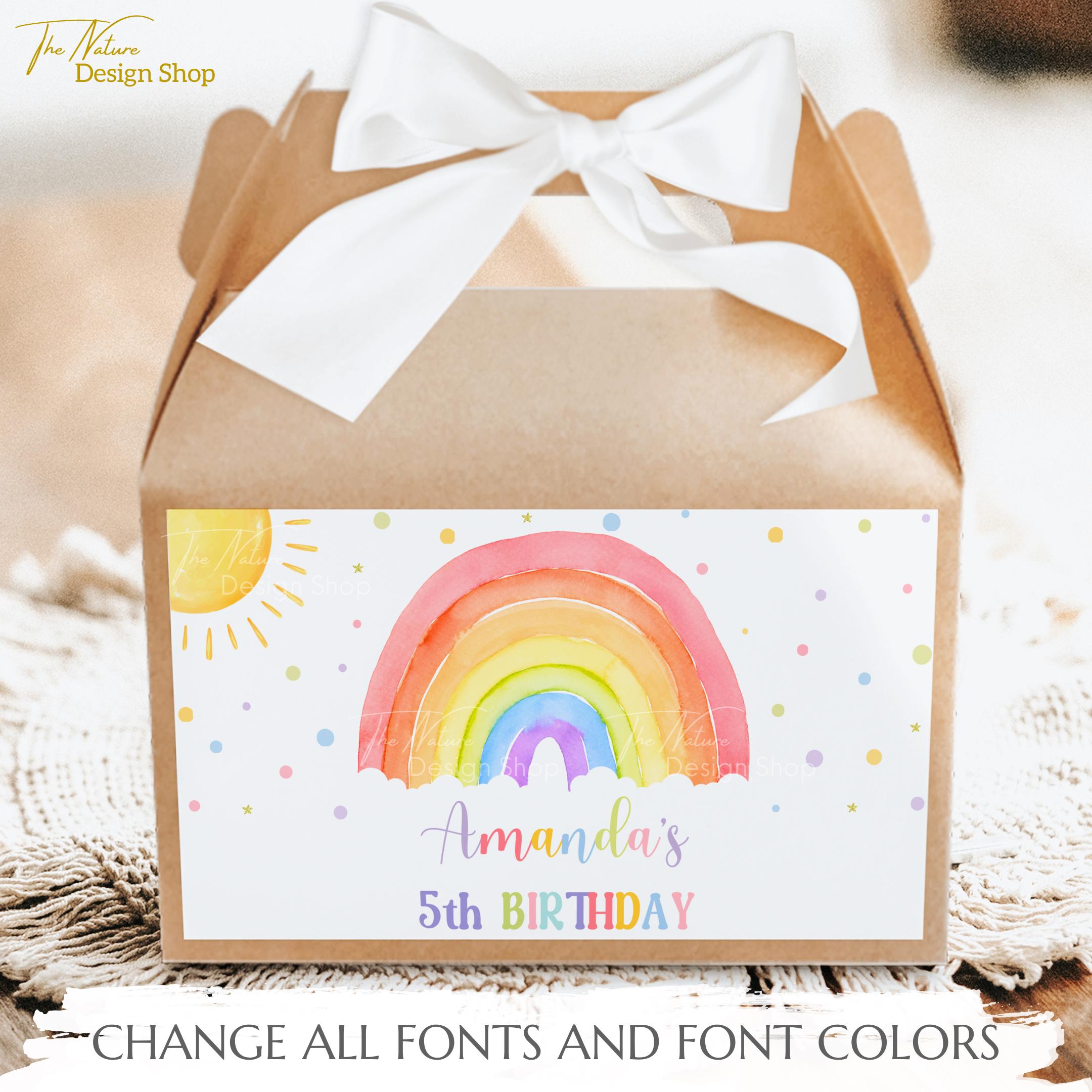 Editable Rainbow Gable Box Rainbow Favor Label Rainbow Birthday Favor ...