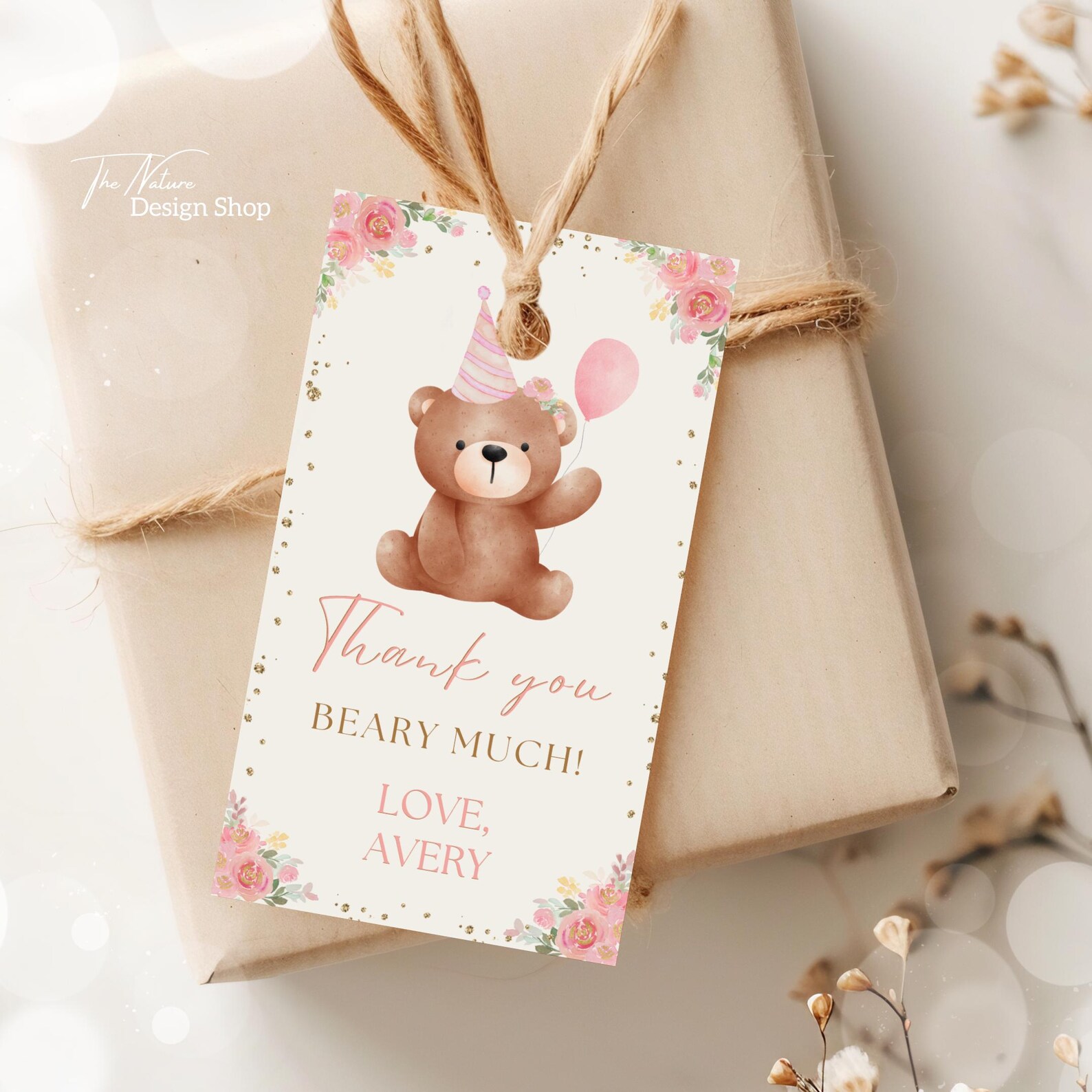 Editable Bear Favor Tag Teddy Bear Thank You Tag Beary First Birthday ...