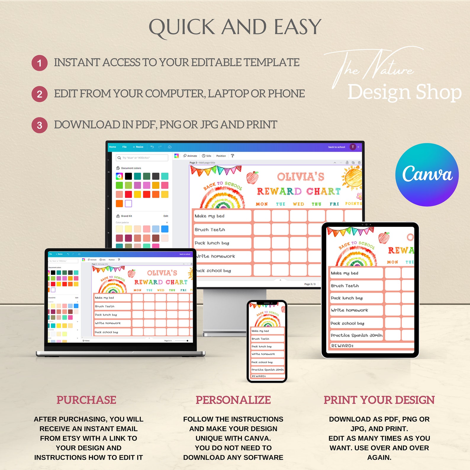 EDITABLE Back to School Kids Reward Chart School Routine Checklist for ...