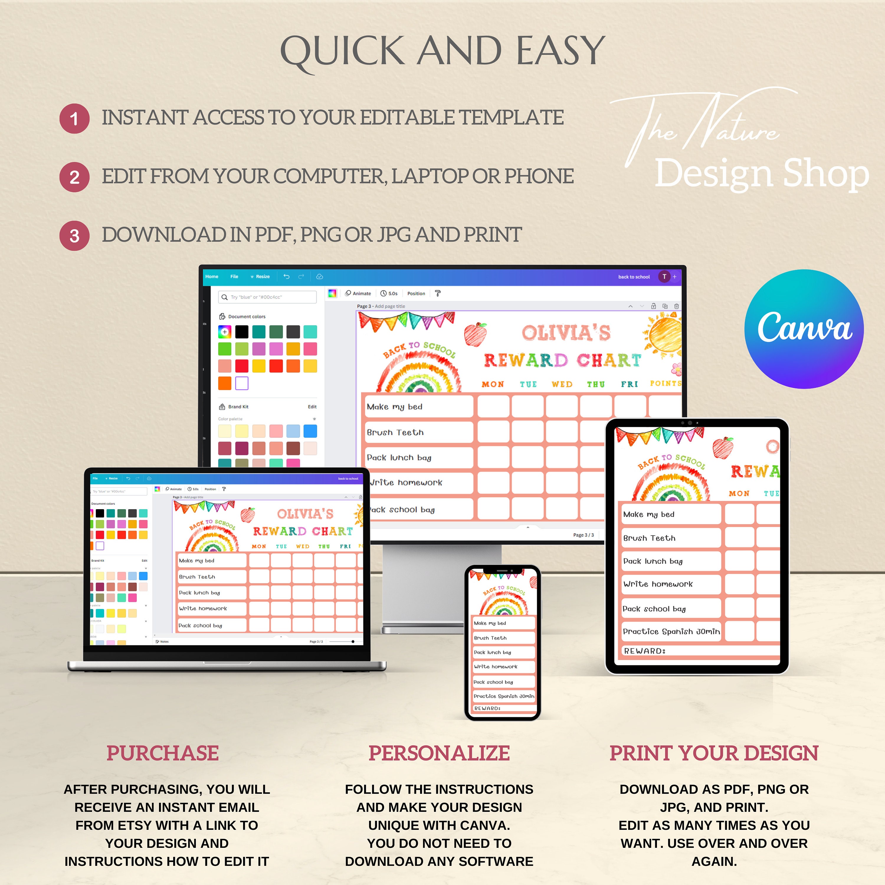 EDITABLE Back to School Kids Reward Chart School Routine Checklist for ...