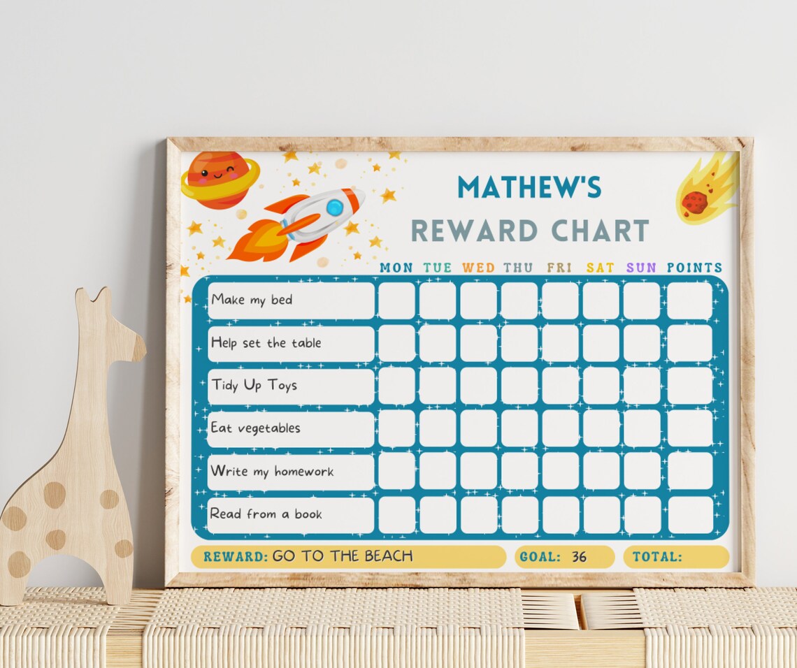 Editable Space Reward Chart Printable Behavior Chart Daily Chore Chart ...