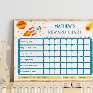 Editable Space Reward Chart Printable Behavior Chart Daily Chore Chart ...