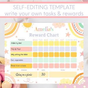 Editable Colorful Rainbow Reward Chart for Kids Daily Routine Chart ...