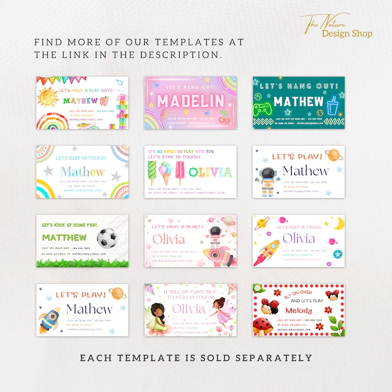 Contact Cards Kids Playdate Cards Boys Keep in Touch for Kids Playdate ...