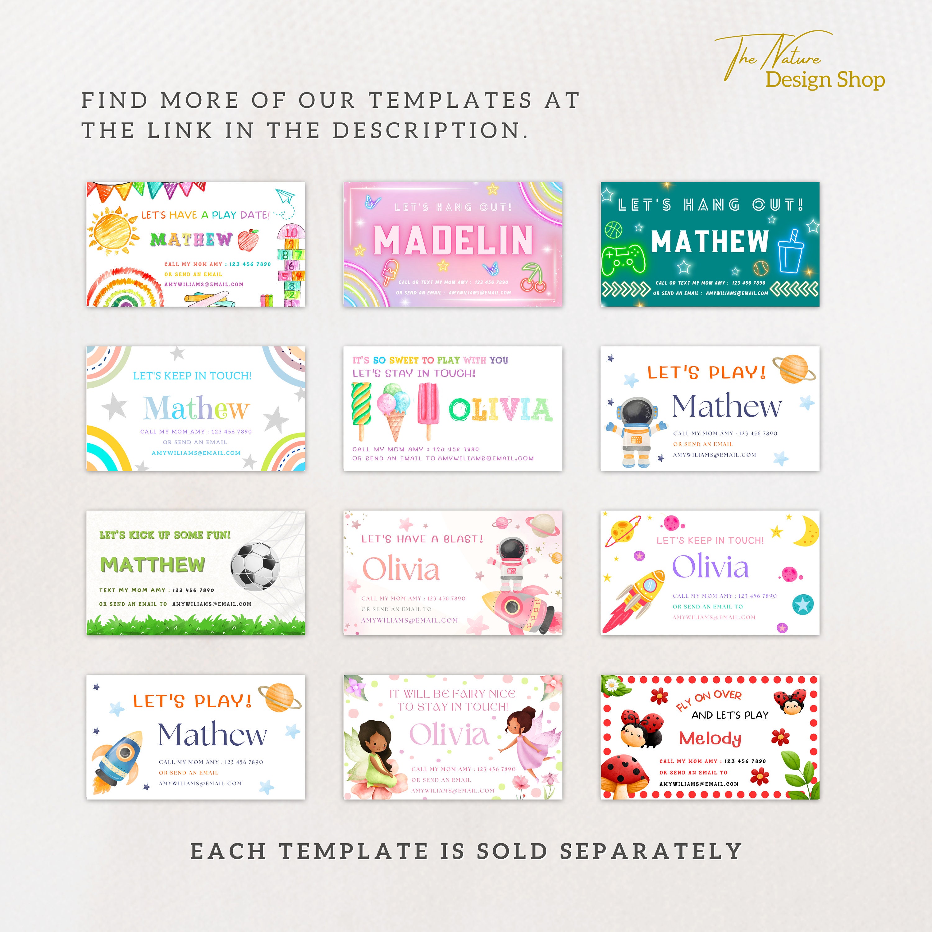 Contact Cards Kids Playdate Cards Boys Keep in Touch for Kids Playdate ...