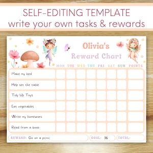 Editable Fairy Reward Chart for Girls Daily Routine Chart Kids Chore ...