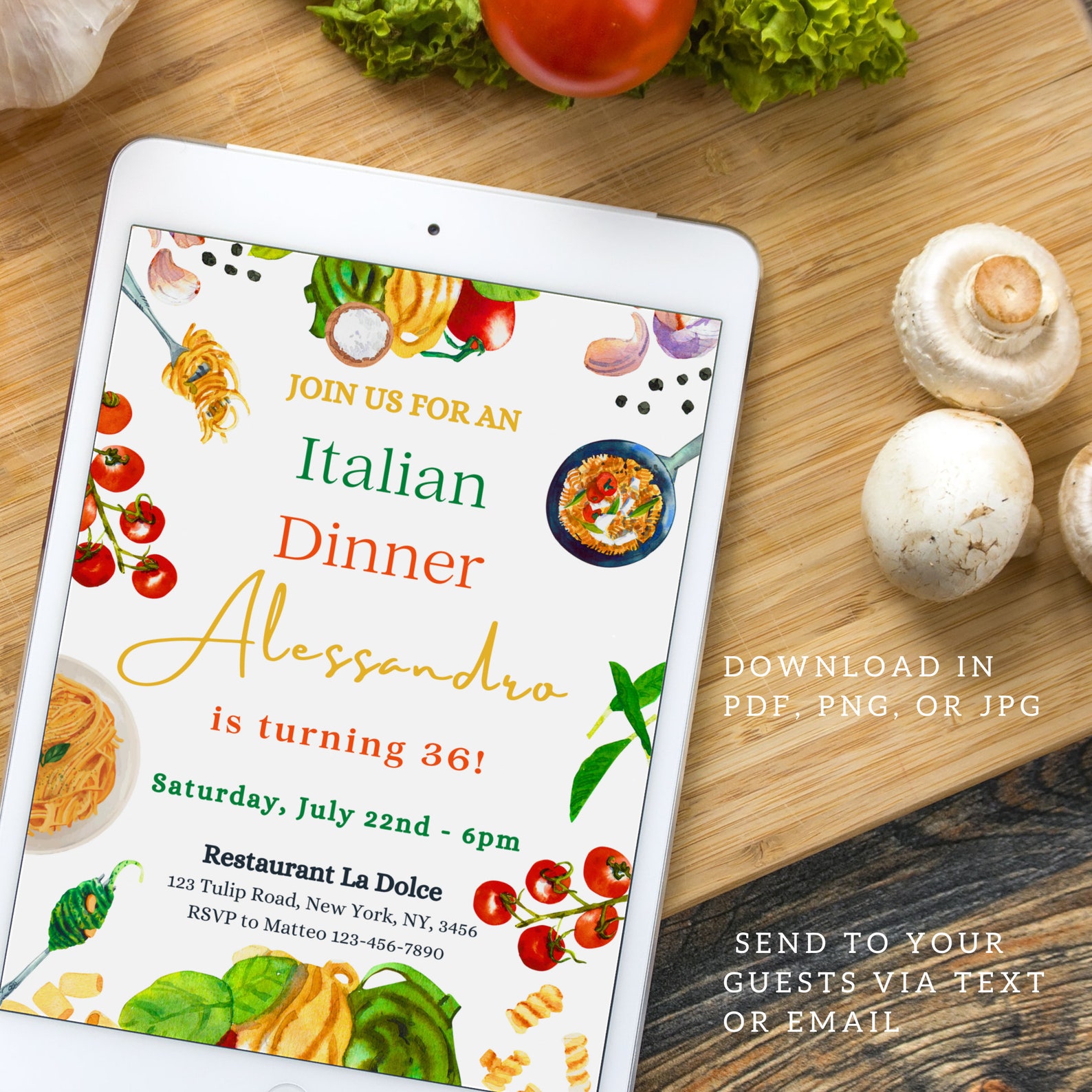 Editable Italian Birthday Party Invitation Pasta Party Invite Italian ...