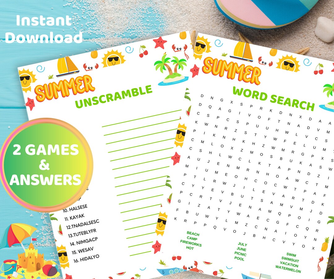 Summer Games Kids Unscramble Word Search Summer Activities Kids Summer ...