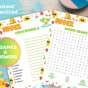 Summer Games Kids Unscramble Word Search Summer Activities Kids Summer ...