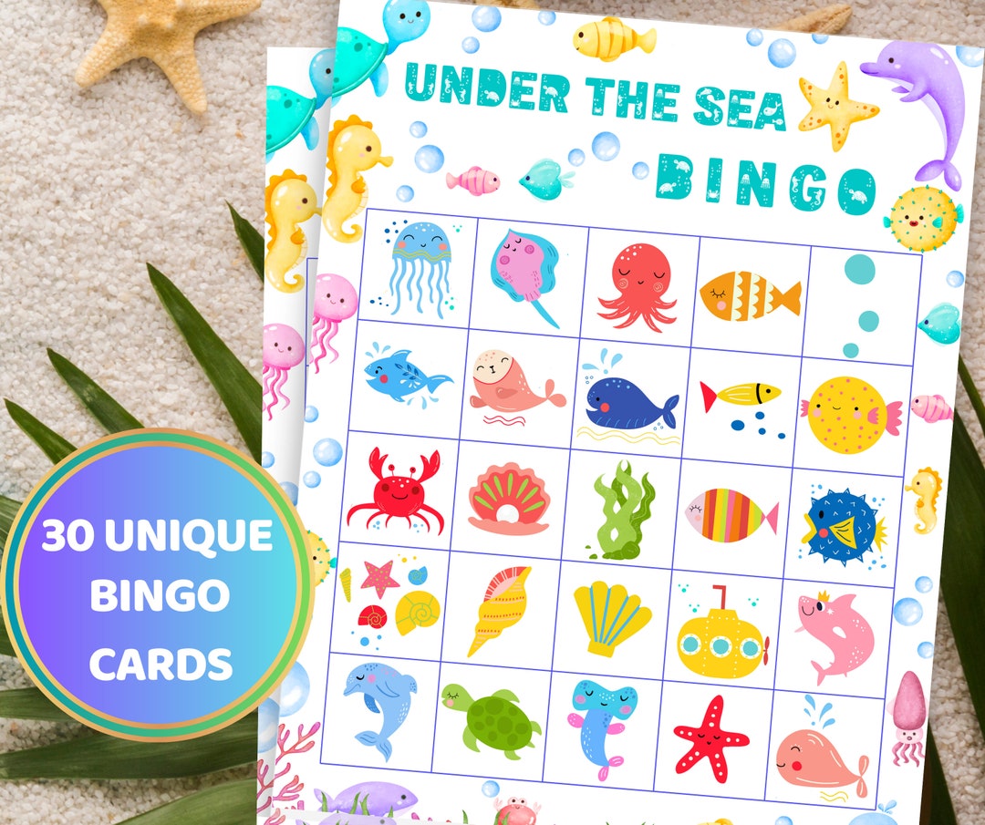 Under the Sea Birthday Bingo Ocean Party Bingo Game Kids Ocean Games ...