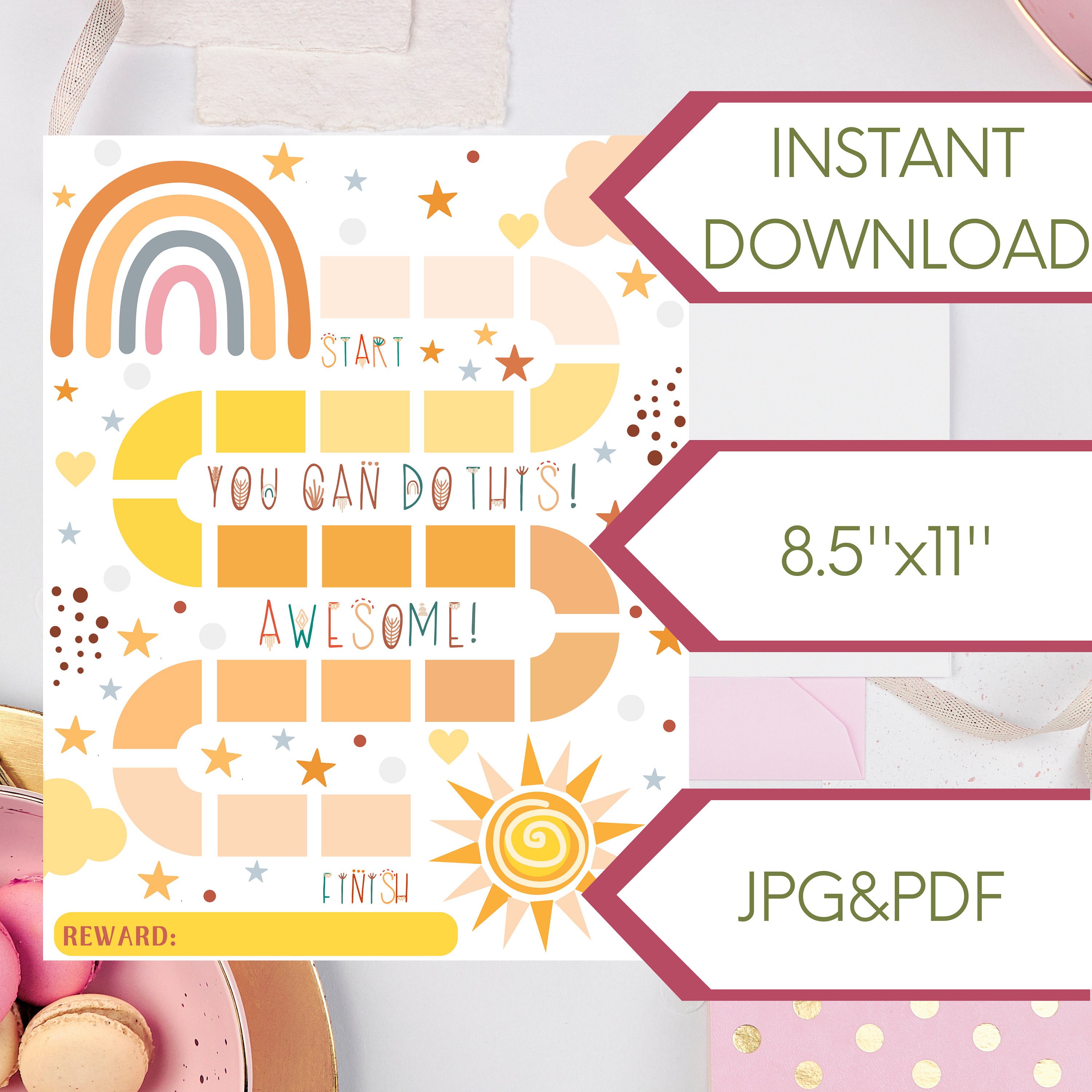 Colorful Boho Rainbow Reward Chart for Kids Daily Routine Chart Kids ...