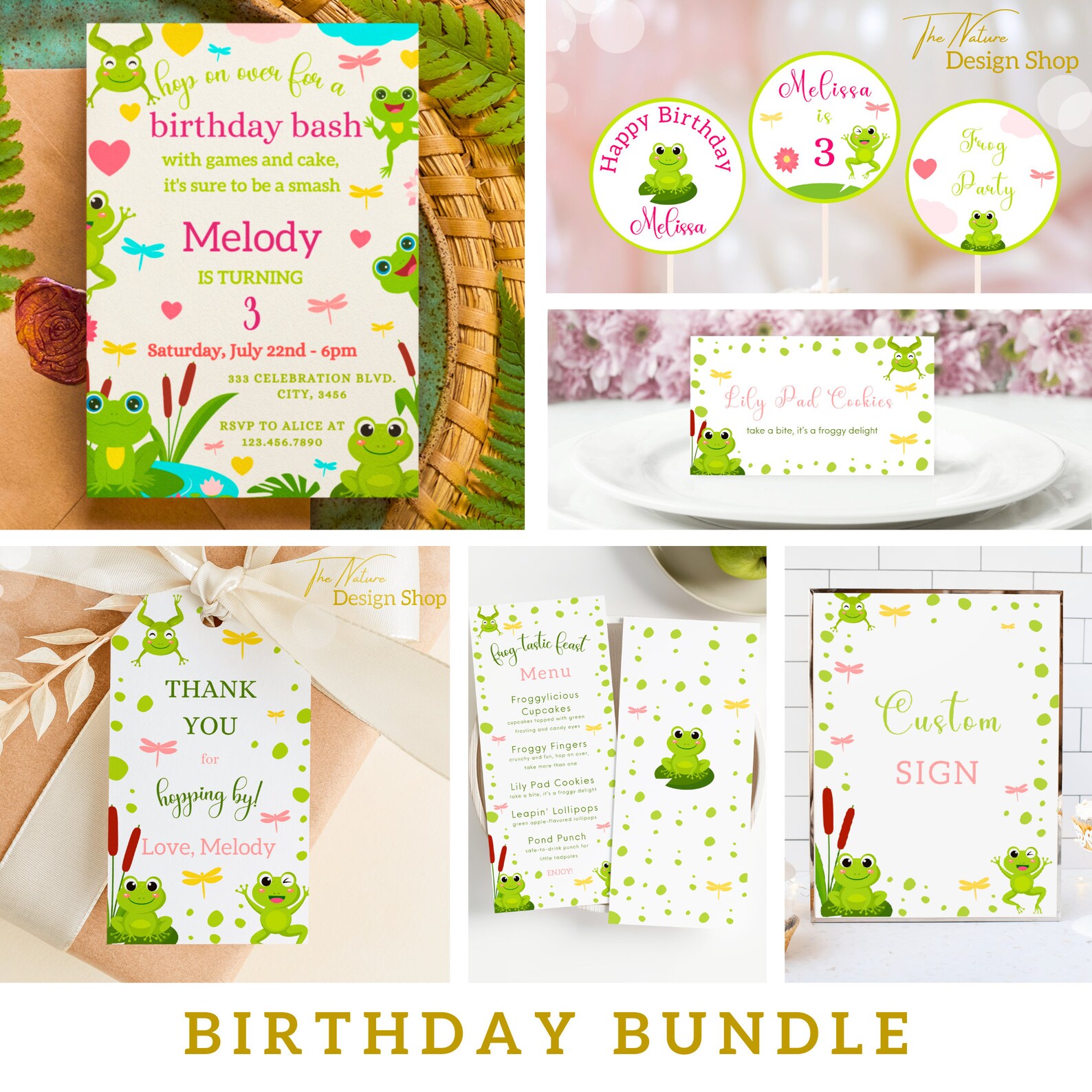 EDITABLE Frog Birthday Bundle Frog Invitation Frog Thank You Tag Frog ...