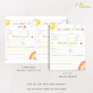 All About My Child Template All About My Child Form All About Me ...